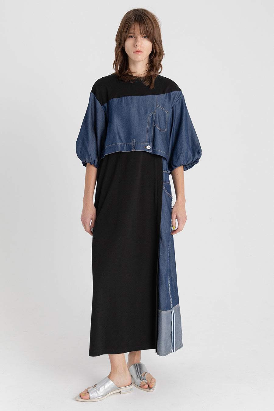 DENIM COMBINATION CUT&SEW ONE PIECE — aulaaila