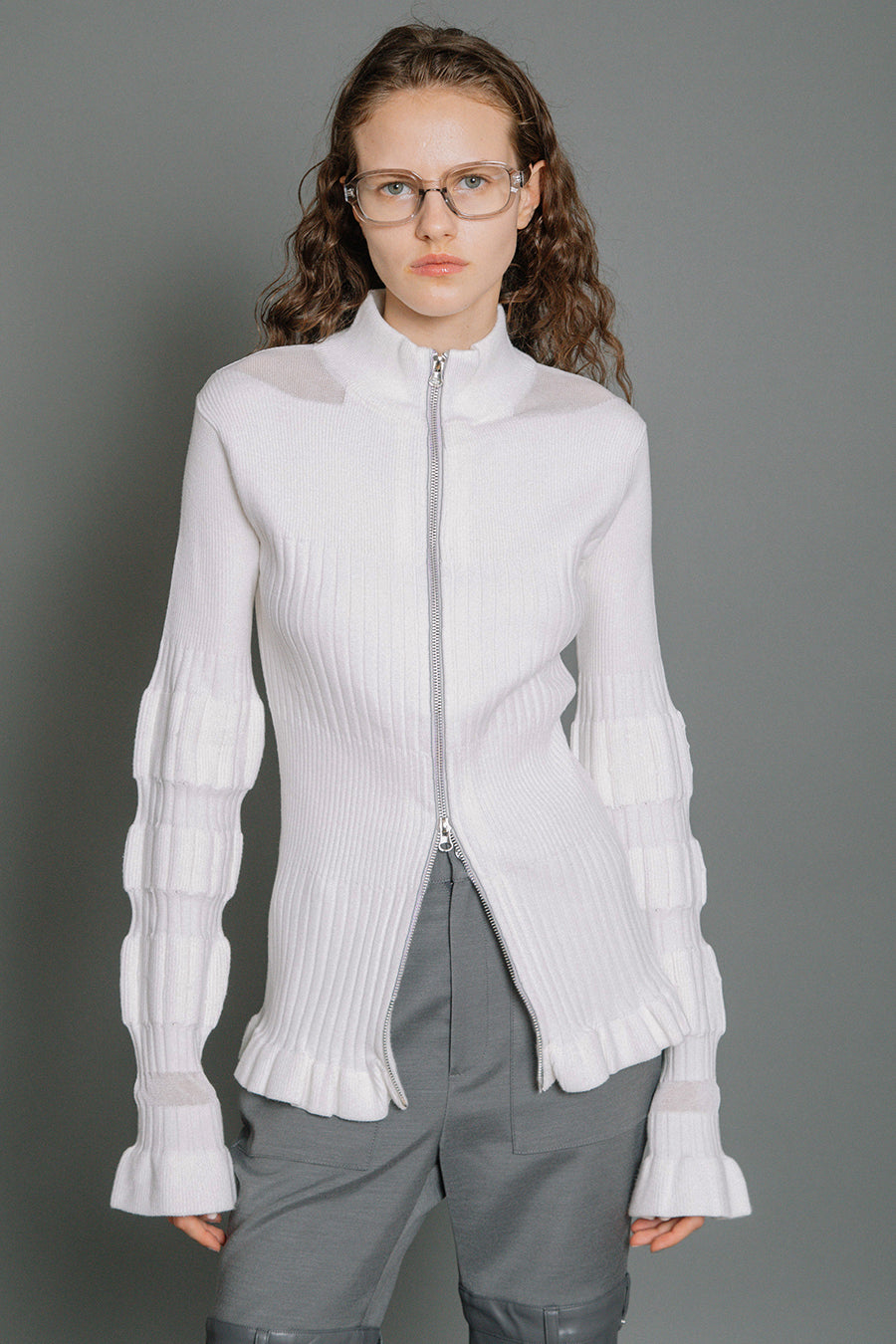 FRONT ZIP WAVE RIB KNIT TOPS — aulaaila